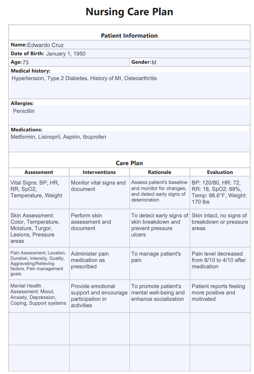 Nursing Care Plan Template Example Free PDF Download
